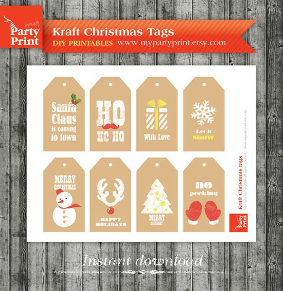 Printable Kraft Christmas Tags - Gift Tags Including Snowman, Gift Box ...