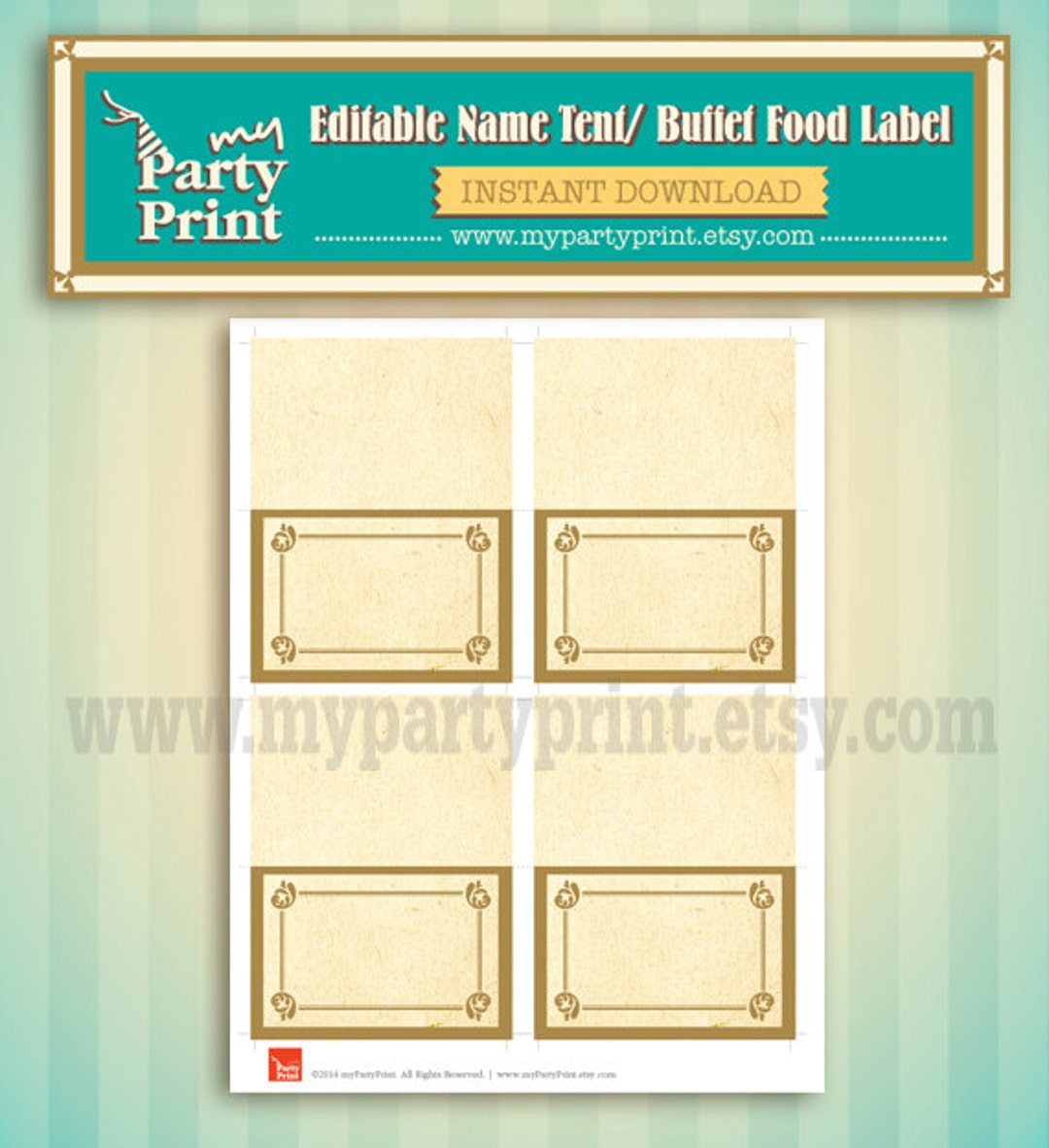 Editable Vintage Name Tent / Place Card / Buffet Food Label / Table ...