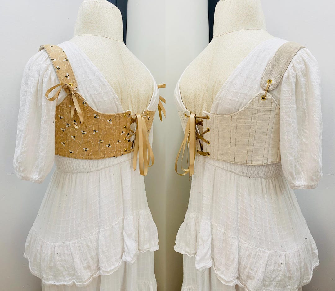 36” Beige Bees Cotton and Cream Velvet Reversible Open Front Regency ...