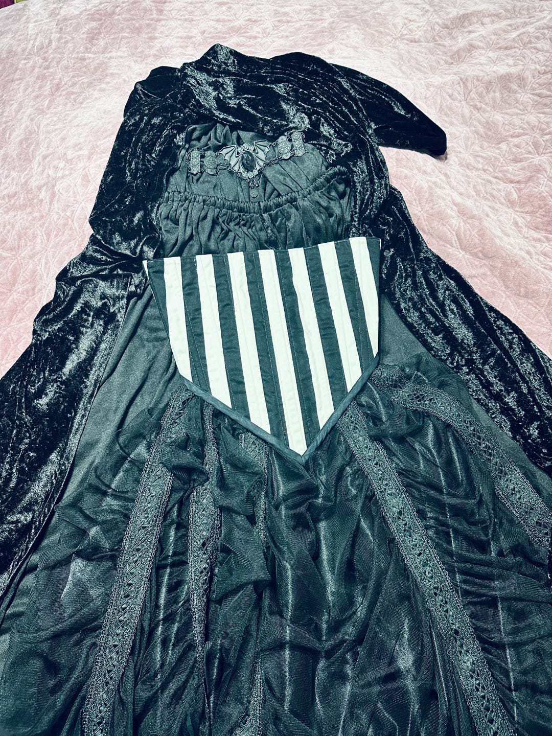 26" Elizabethan Style Gothic Black & White Striped Cotton and Rainbow ...