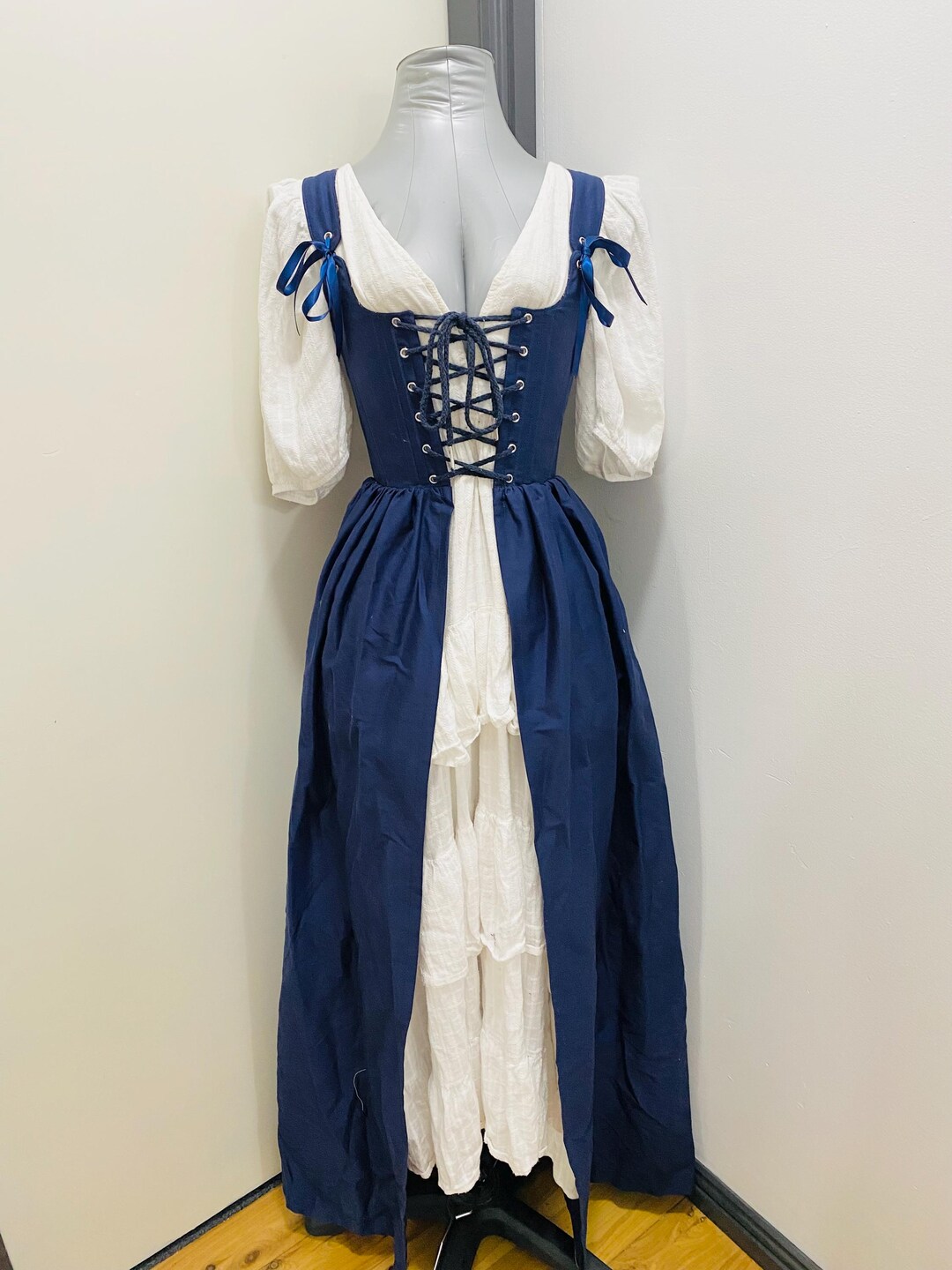 22" Navy Blue Cotton Front Opening French Style Overbust Corset Dress ...