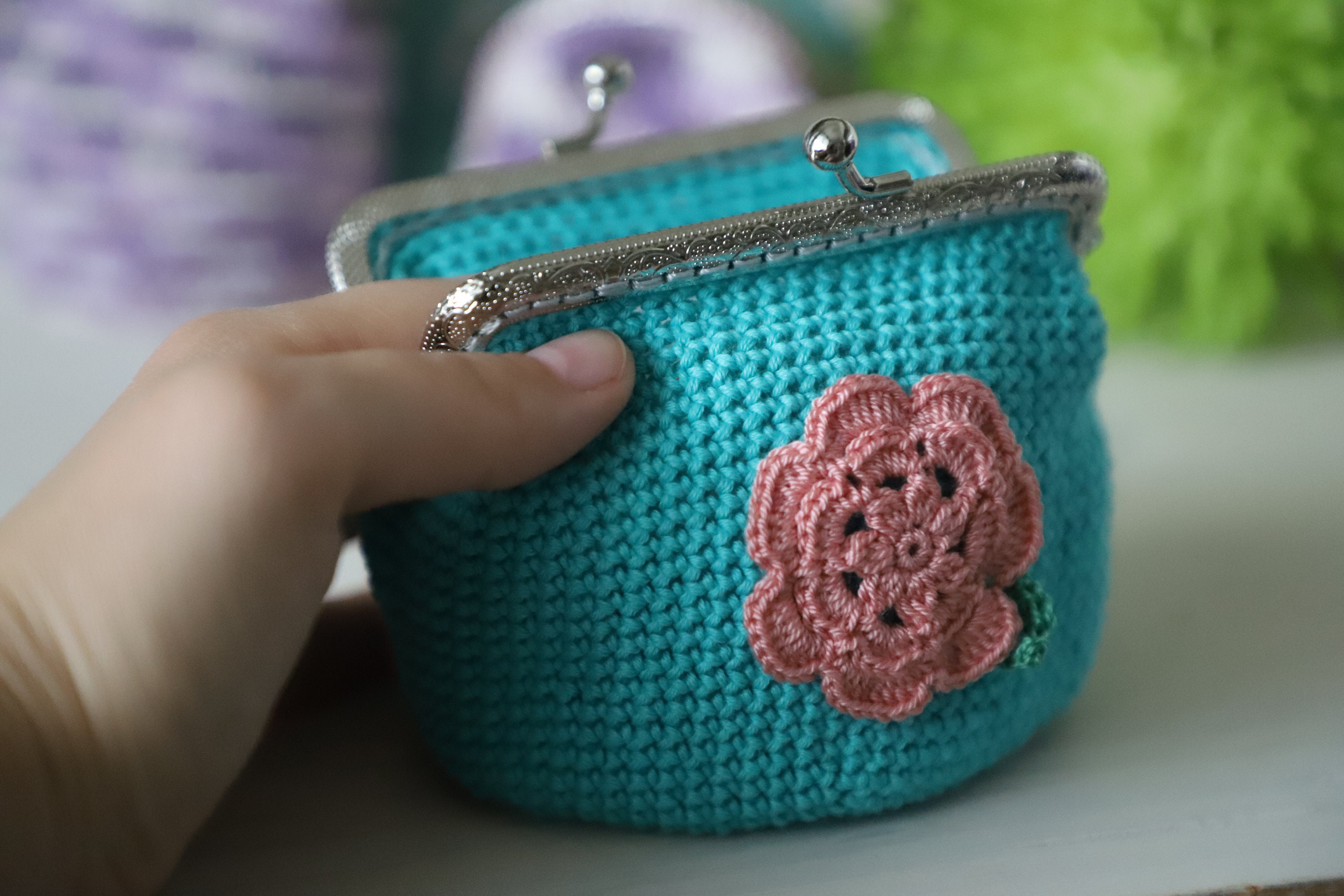 Crochet coin purse with a flower silver frame designed by | Etsy