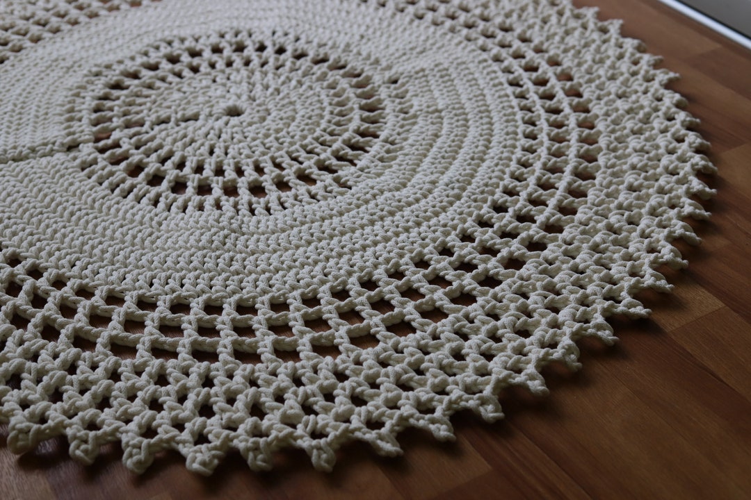 Round Crochet Rug 43” 100% Cotton, Cord, Rug, Carpet, Home, Decor ...
