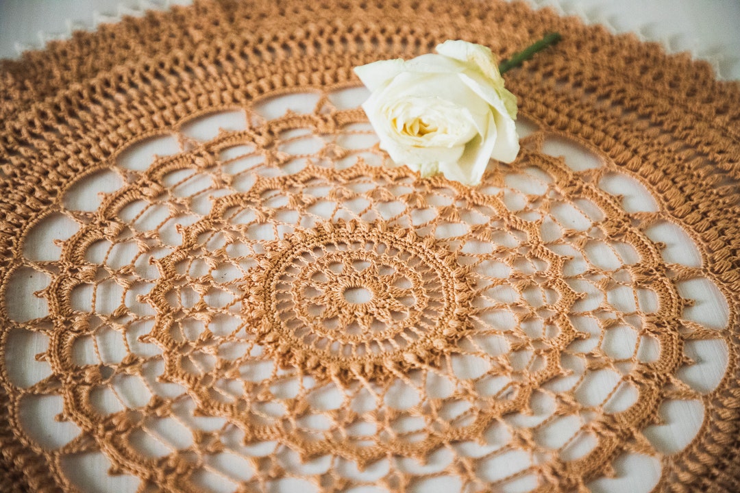 Golden Crochet Doily With Textured Elements, Felicita - Etsy