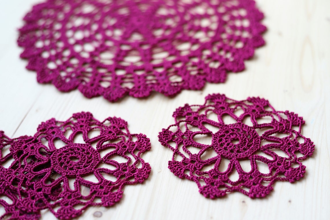 Dark red doilies 2 sizes available crochet doily crochet | Etsy