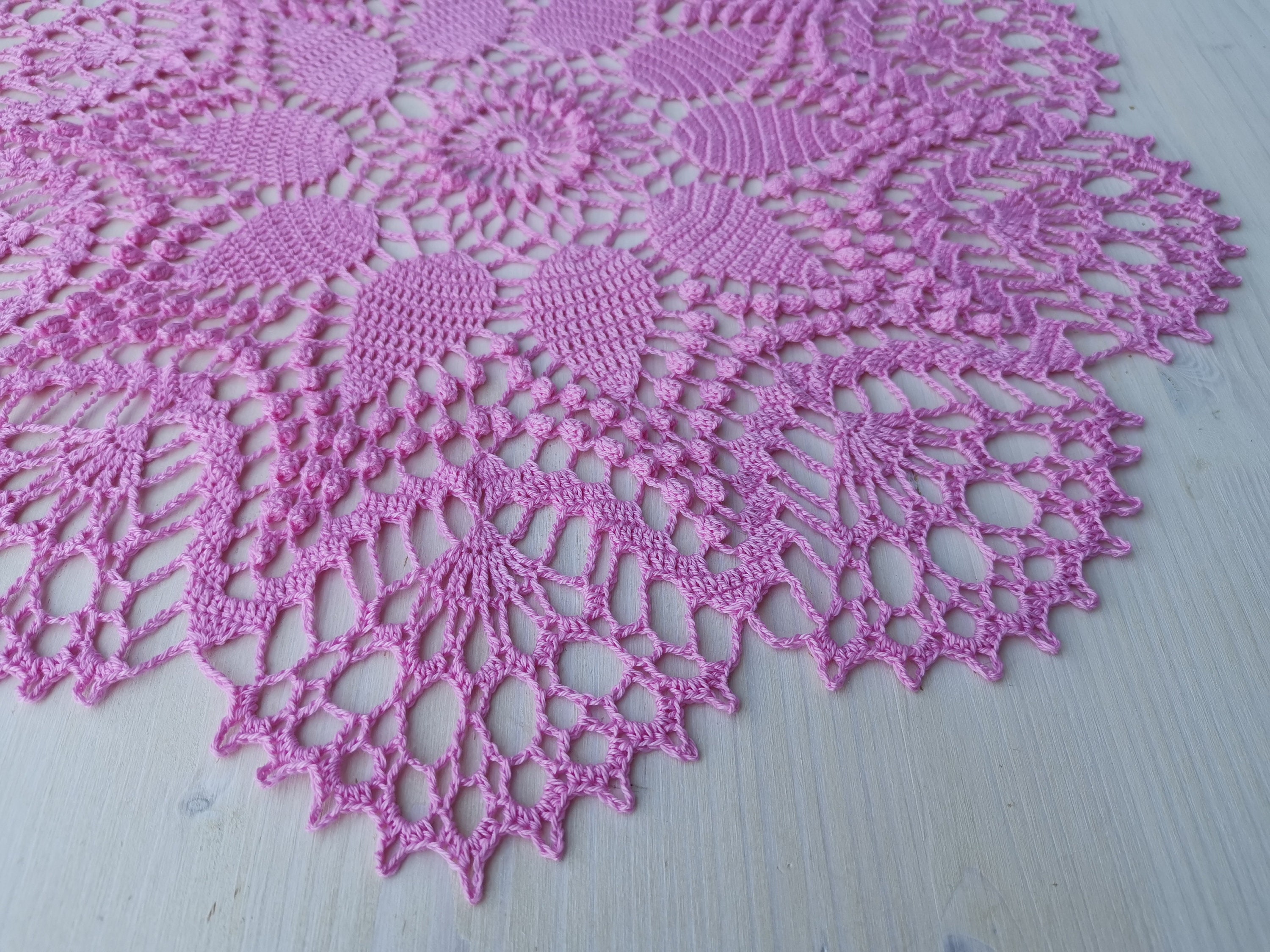 Pink crochet doily 44 cm textured doily tablecloth lace | Etsy