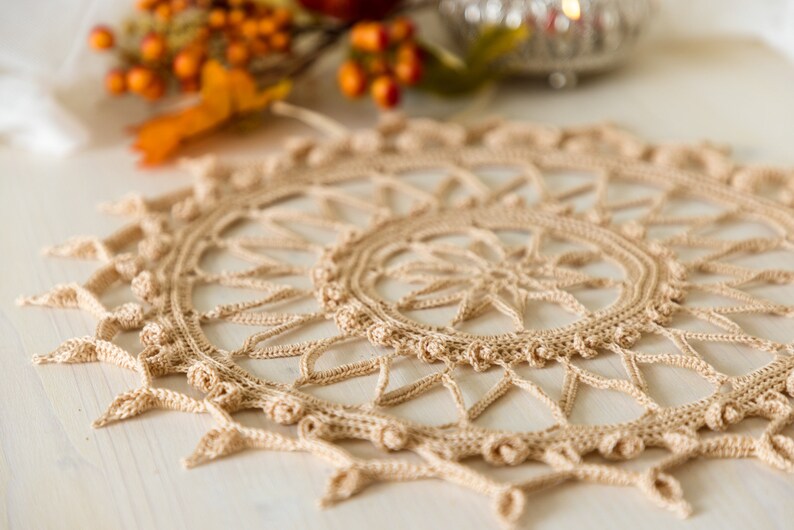 Vintage Beige Crochet Doily Charm 35 Cm - Etsy