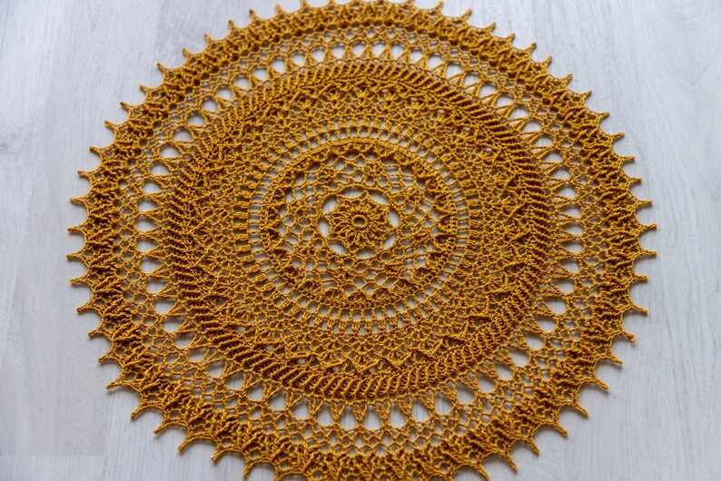 Golden Crochet Doily: Alysia Design, Vintage Home Decor (36cm) - Etsy