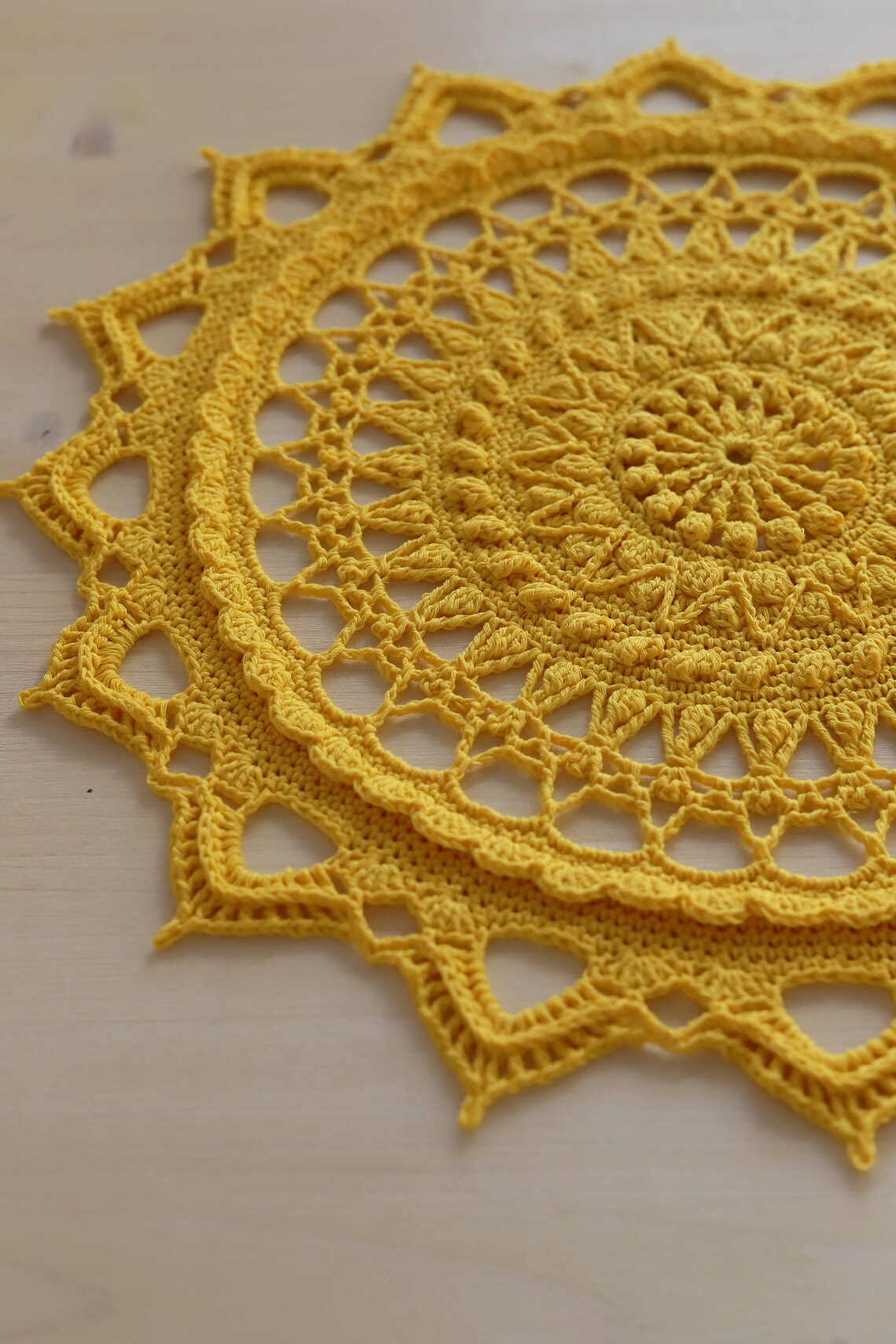 Yellow Crochet Doily: Anastasia Design, Boho Table Decor (14 Inch) - Etsy