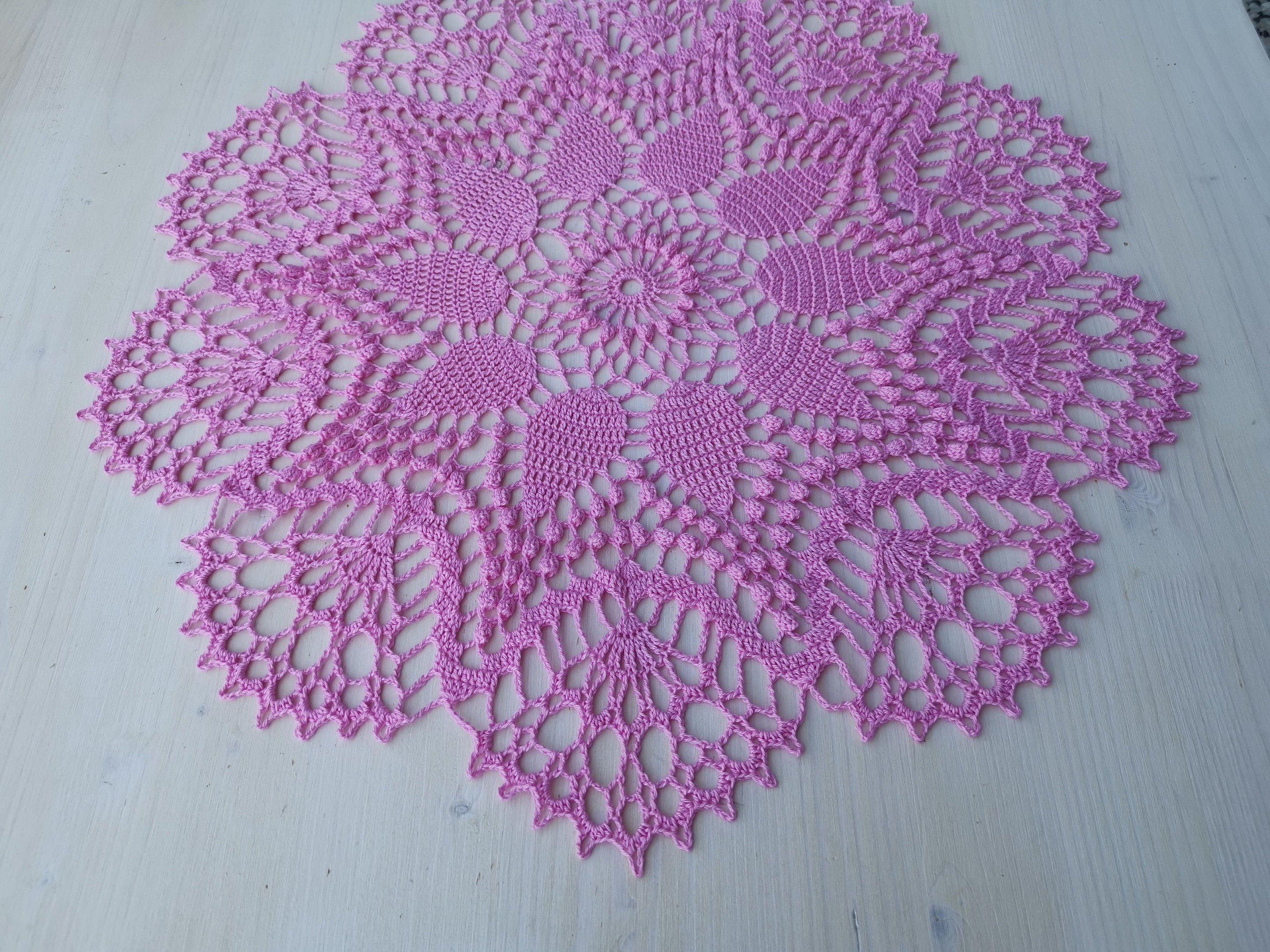 Pink crochet doily 44 cm textured doily tablecloth lace | Etsy
