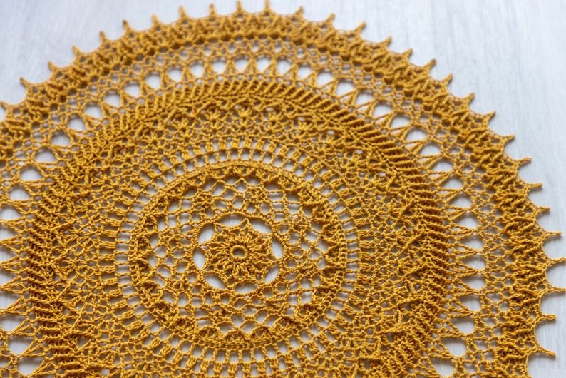 Golden Crochet Doily: Alysia Design, Vintage Home Decor (36cm) - Etsy