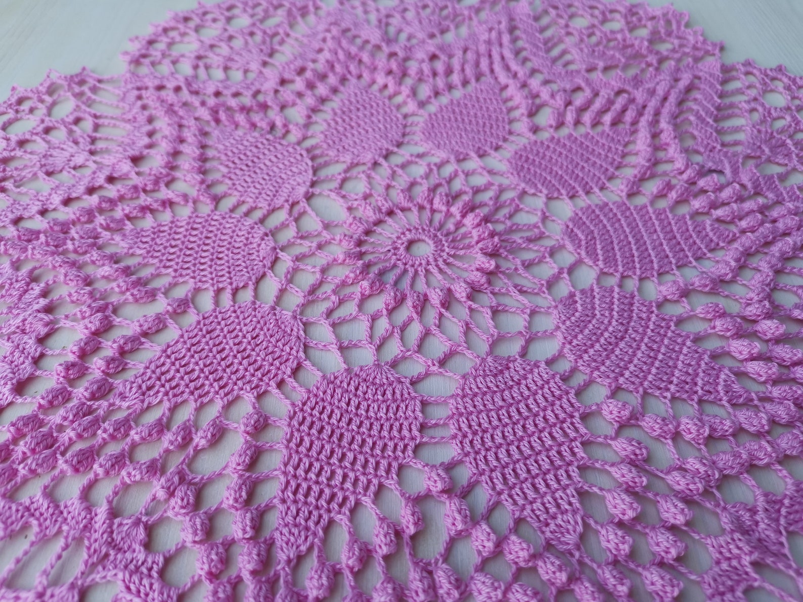 Pink crochet doily 44 cm textured doily tablecloth lace | Etsy