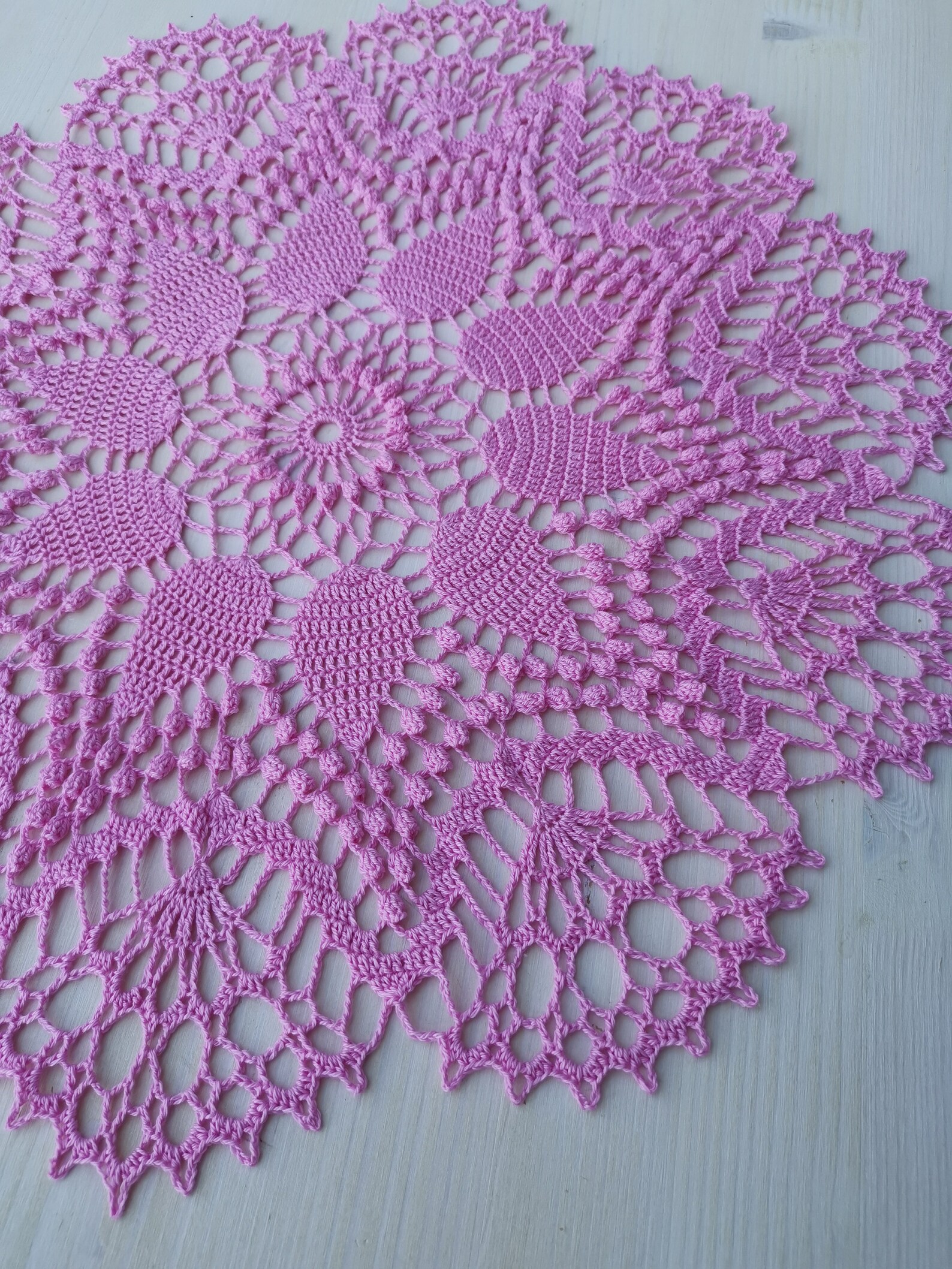 Pink crochet doily 44 cm textured doily tablecloth lace | Etsy