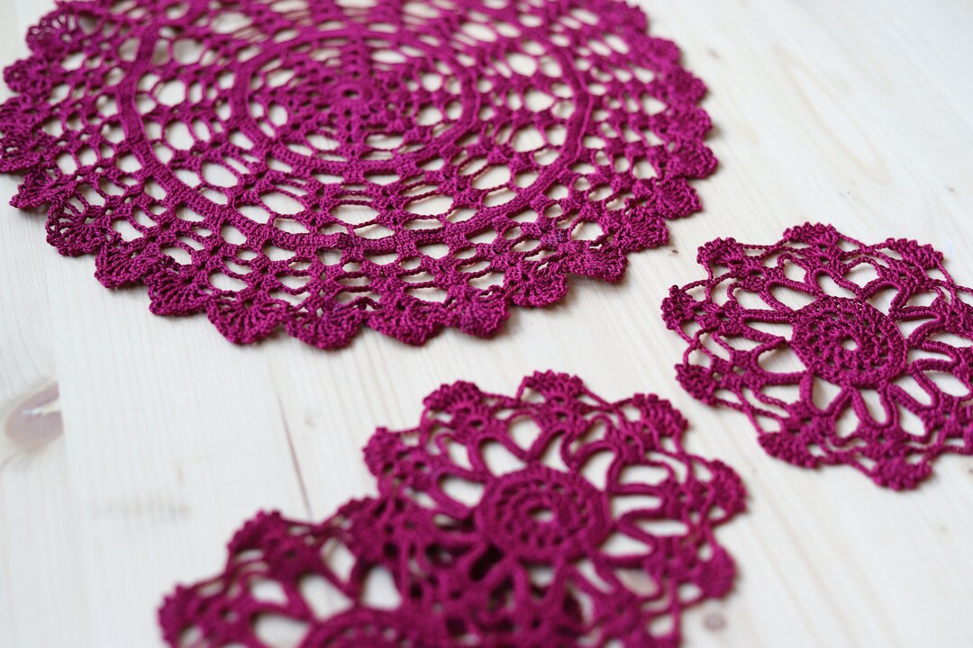 Dark Red Doilies, 2 Sizes Available, Crochet Doily, Crochet Coaster ...