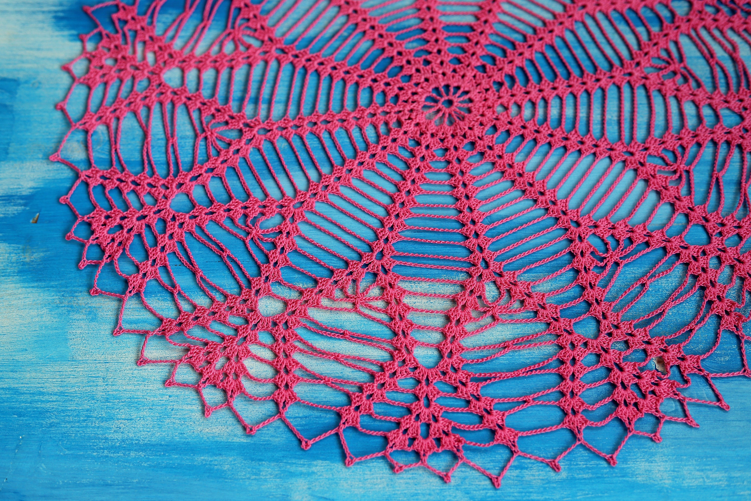 Pink round crochet mini tablecloth 18 doily 46 cm round | Etsy