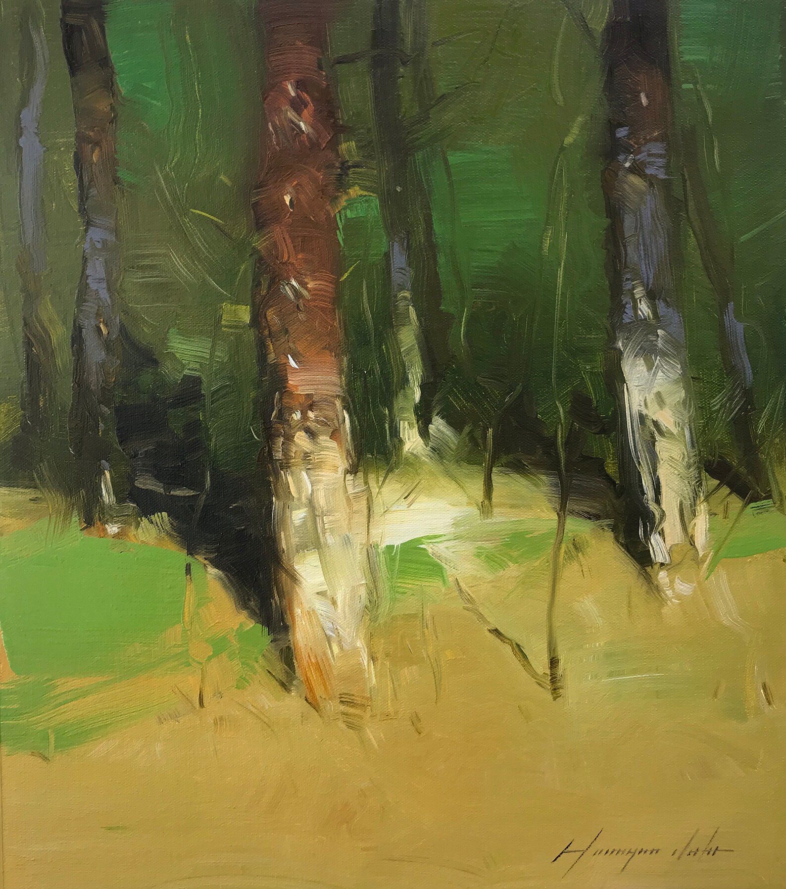 Forest Trees, Landscape Original Oil Painting, Handmade Artwork, One of ...