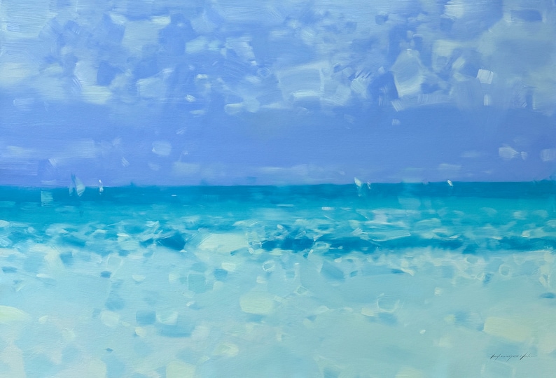 Caribbean Colors, Seascape Original Oil Painting, Large Size, One of a ...