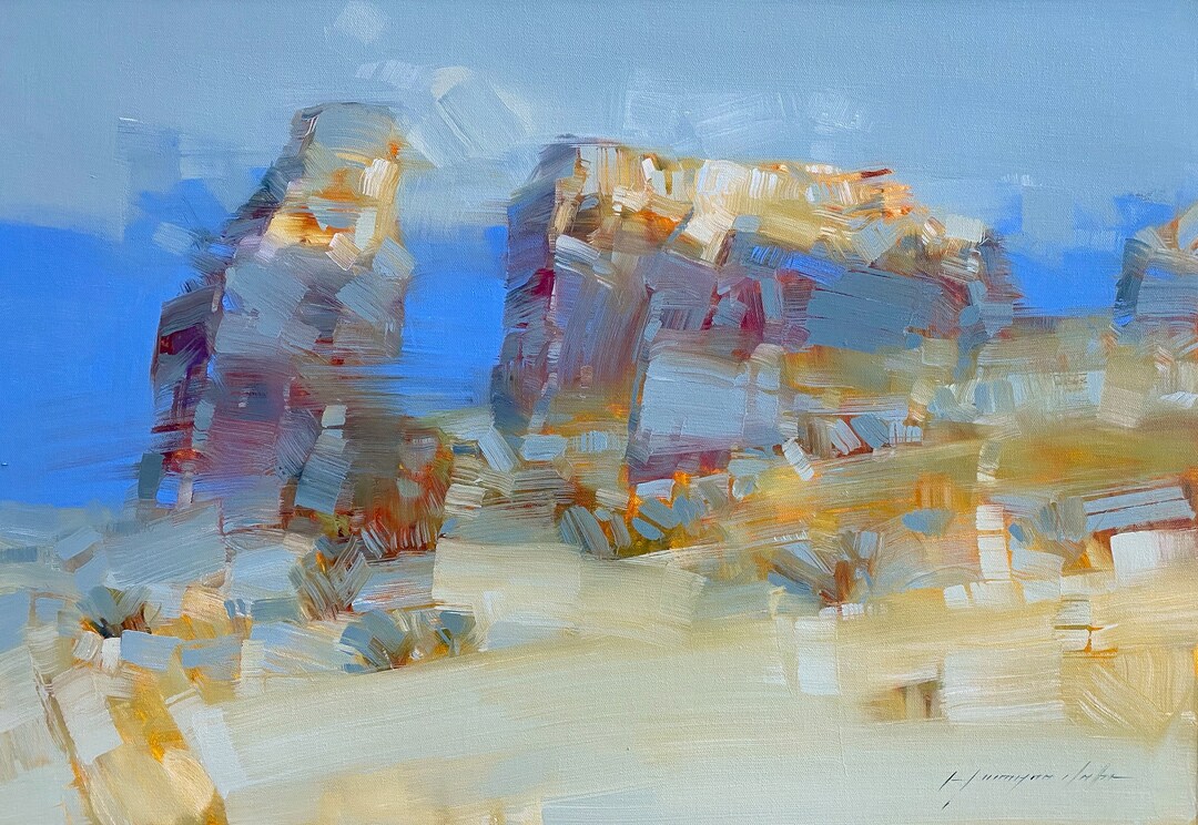 Cliff Mountain, Landscape Original Oil Painting, Handmade Artwork, One ...