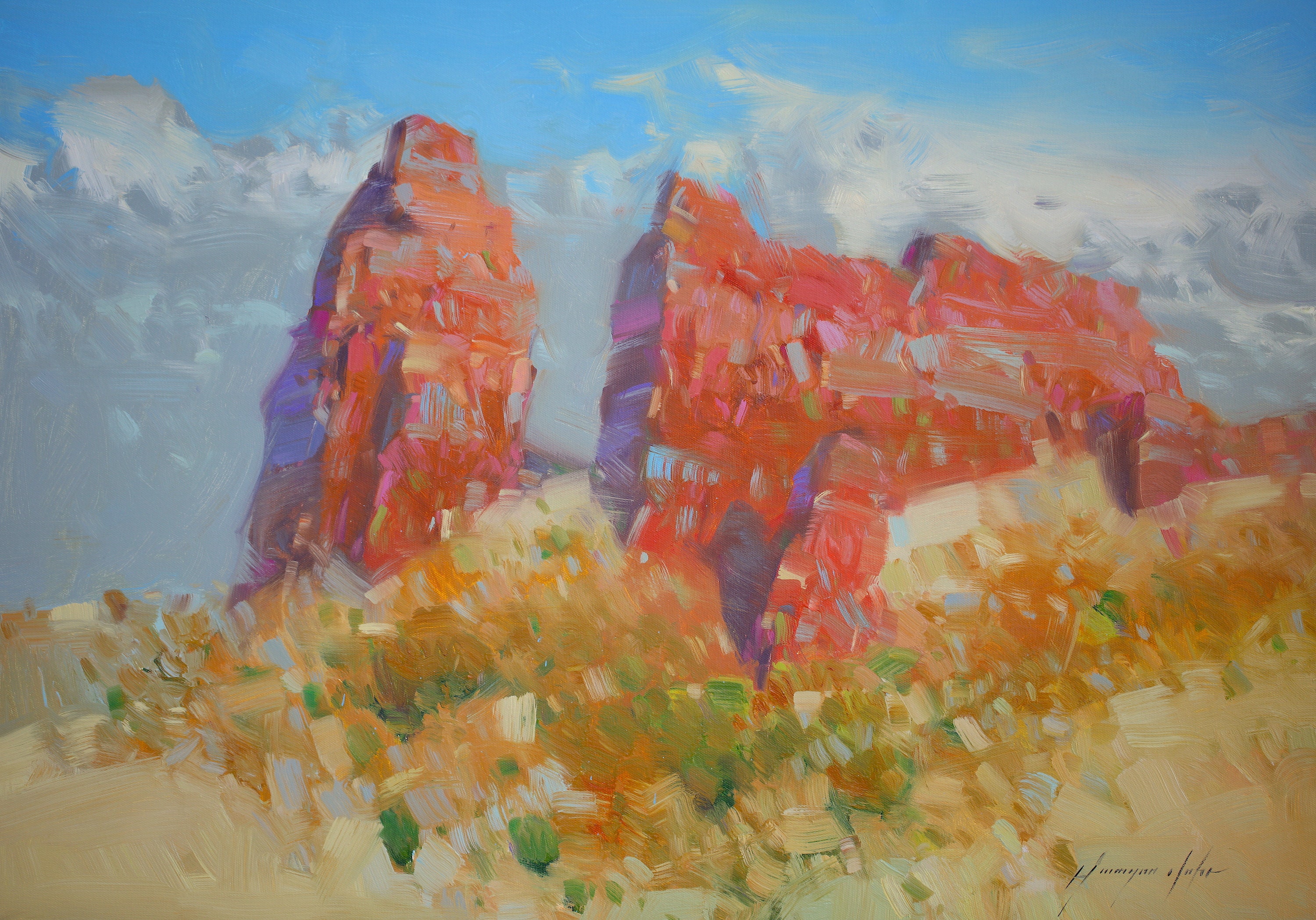 Red Stone, Landscape Original Oil Painting, Handmade Artwork, One of a ...