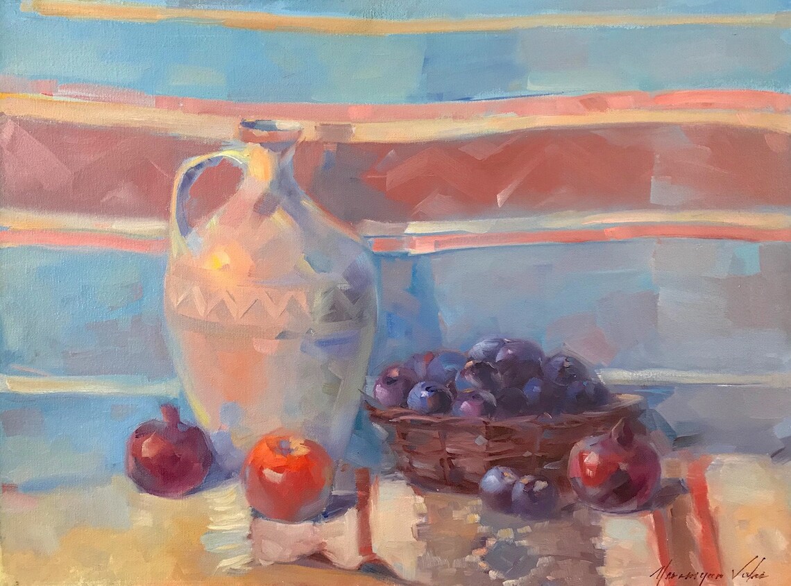 Still Life With Jug, Oil on Canvas, Original Painting, Handmade Artwork ...