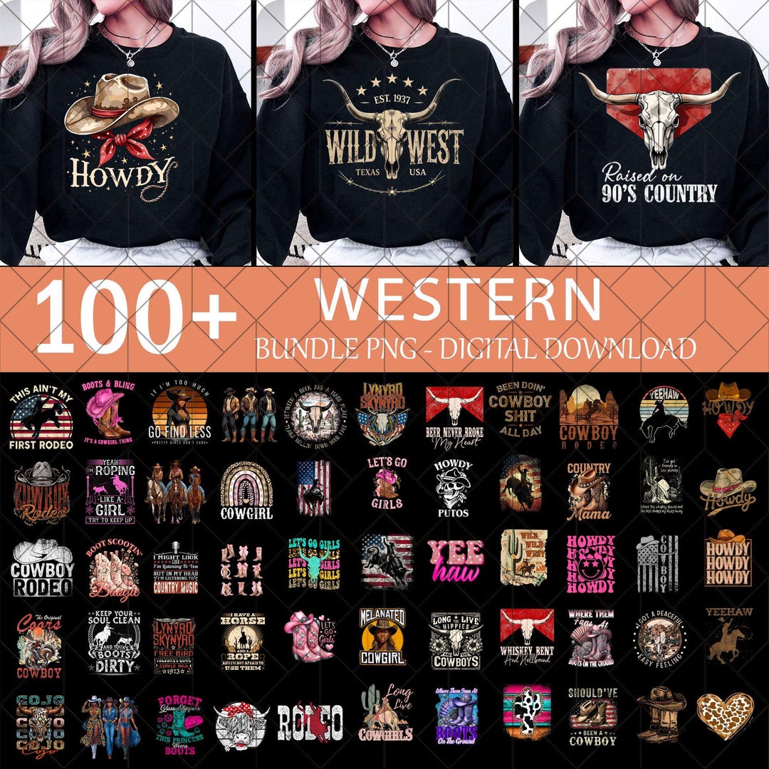 Vintage Western Png Bundle, Rodeo Png, Country Tshirt, Western Graphics ...