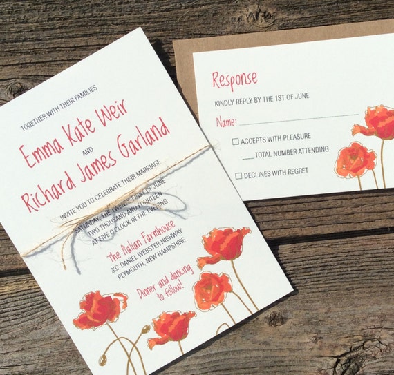 Items similar to Red Poppy Wedding Invitation . Wedding Invitations ...