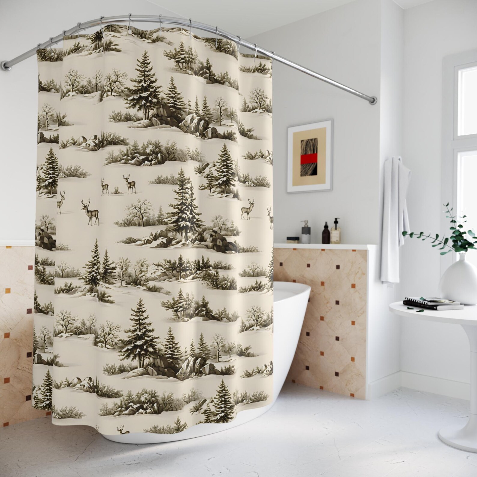 Rustic Shower Curtain - Woodland Cabin Bathroom Decor, Nature Lover ...