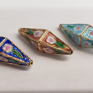 9x32mm Diamond / Double-cone Shaped Cloisonne Beads in Light Blue ...