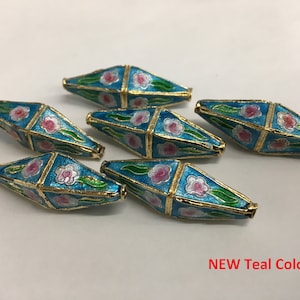 9x32mm Diamond / Double-cone Shaped Cloisonne Beads in Light Blue ...