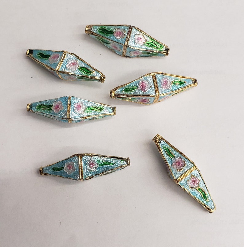 9x32mm Diamond / Double-cone Shaped Cloisonne Beads in Light Blue ...