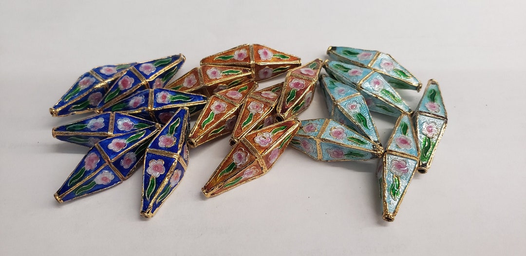 9x32mm Diamond / Double-cone Shaped Cloisonne Beads in Light Blue ...