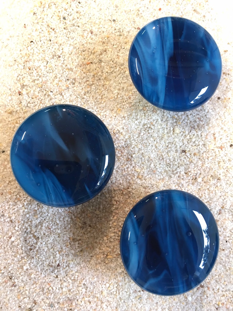 Copper Blue & White Fused Art Glass Cabinet Pull or Drawer Knob Round 1 ...