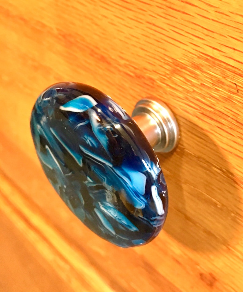 Marbled Copper Blue & White Fused Art Glass Cabinet Pull or Drawer Knob 1.5" - Etsy