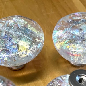 Dichroic Clear Fused Art Glass Cabinet Pulls or Drawer Knobs Round - Etsy