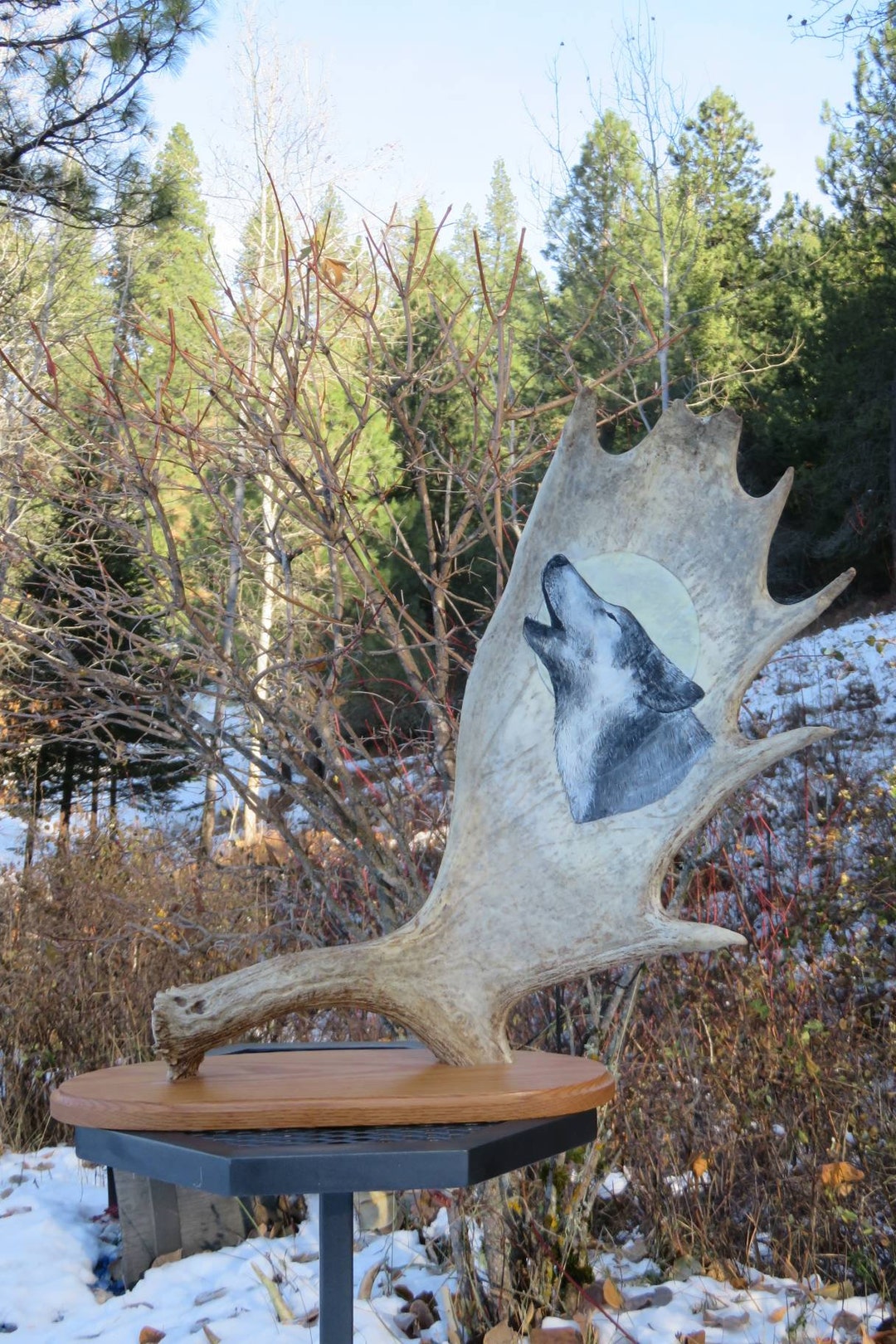 Howling Wolf Painting on Moose Antler Drop - Etsy