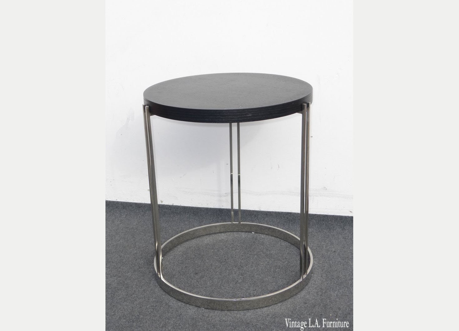 Modern Contemporary Round Black & Chrome Side Table Entry End Table ...