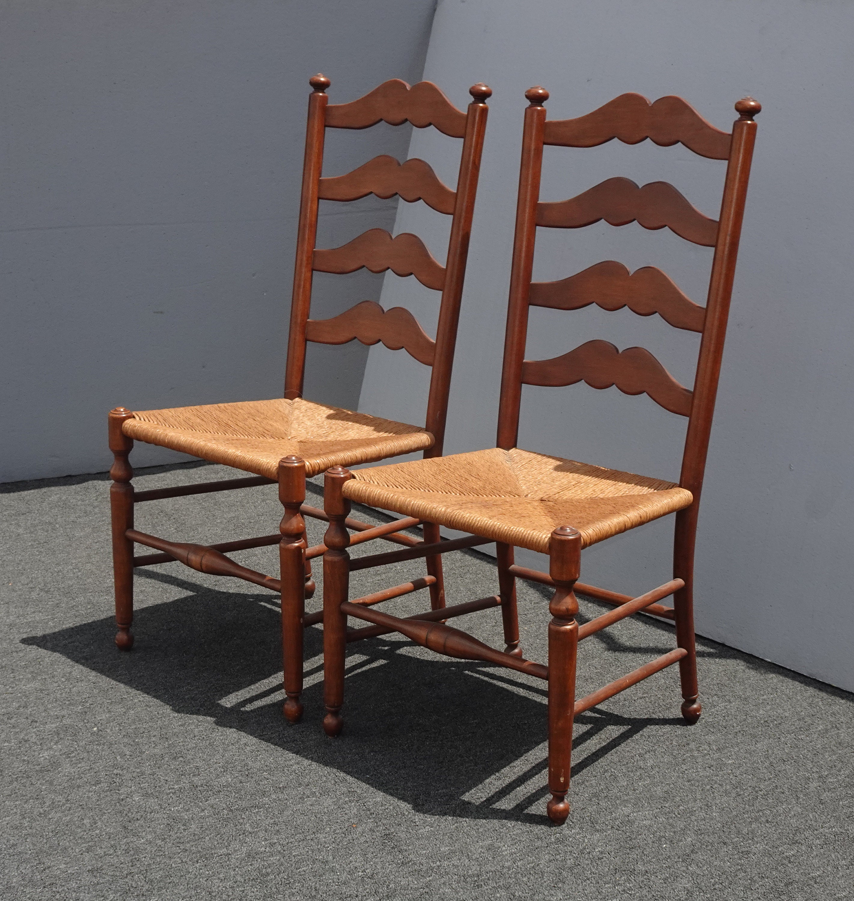 Pair of Vintage French Country Rush Seat Side Chairs