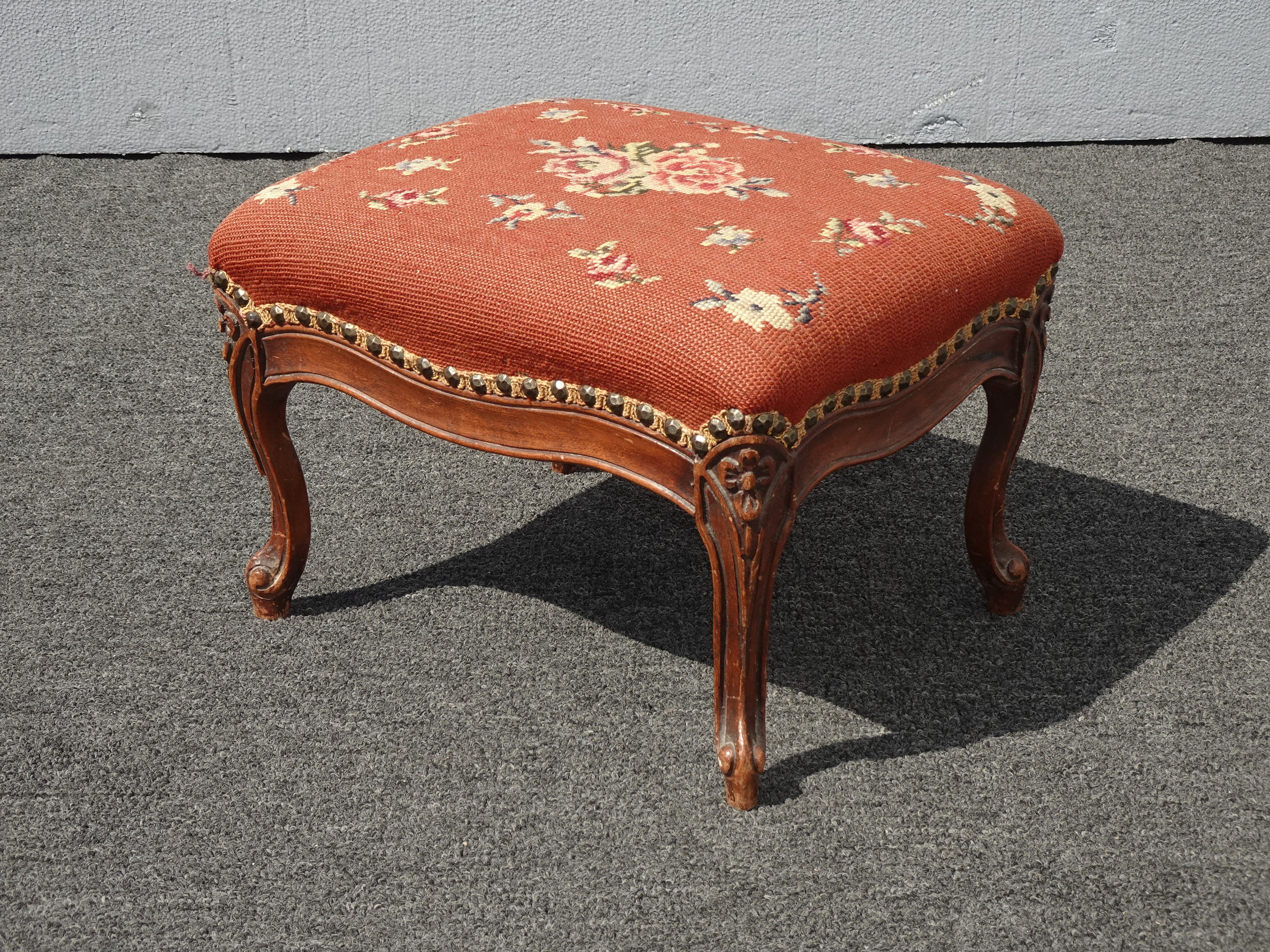 Vintage French Footstool vintage Needlepoint Footstool Vintage ...