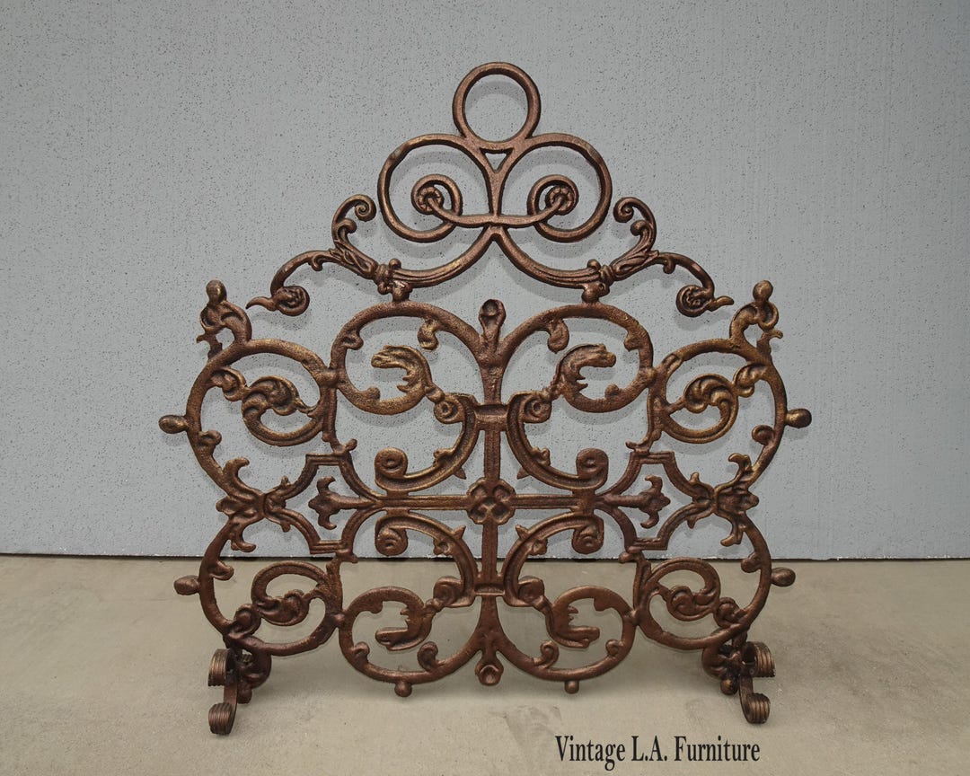 Vintage Ornate Brown Cast Iron Fireplace Screen French Country - Etsy