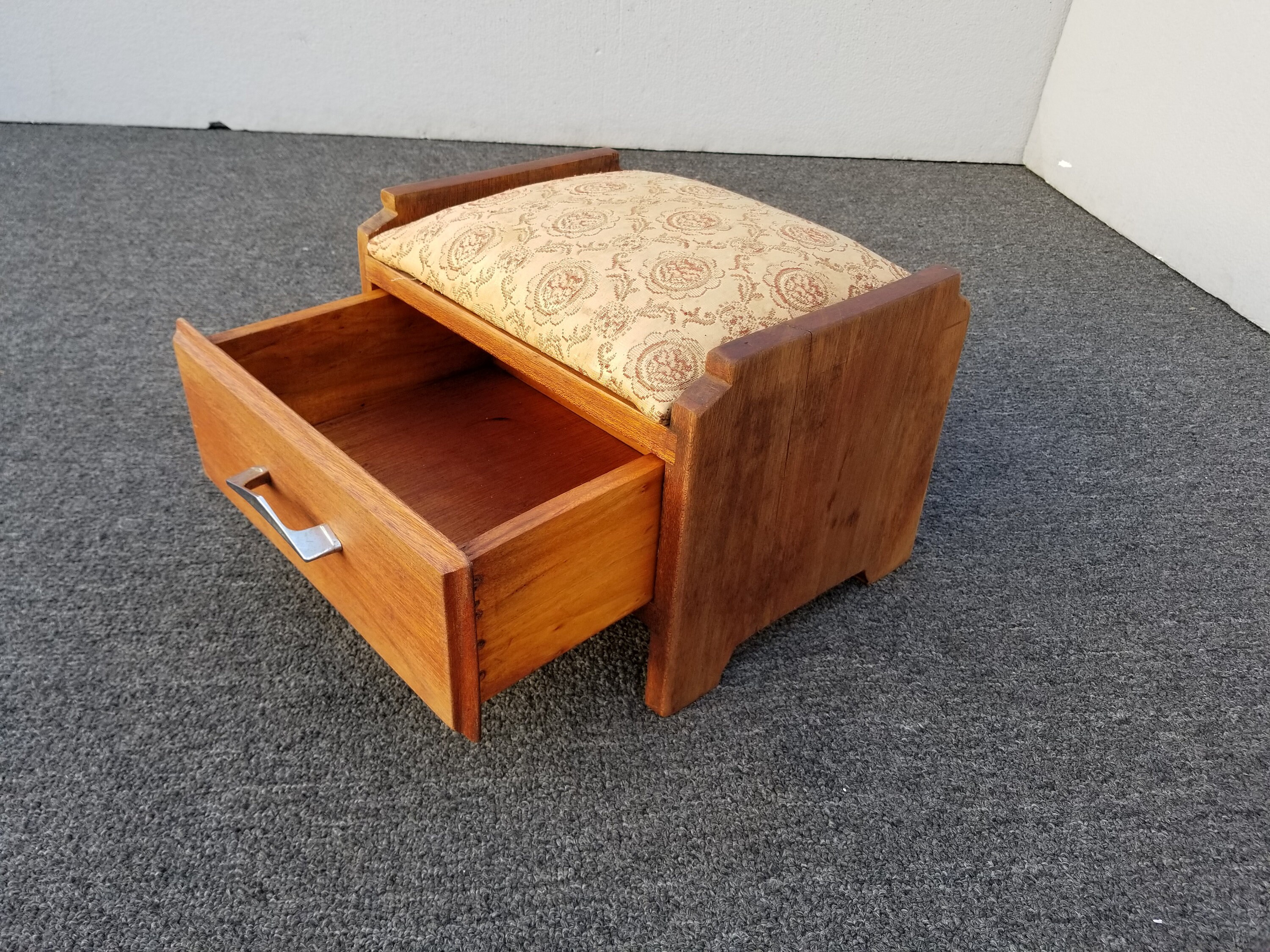 Vintage French Country Footstool w Drawer ~ use as Sewing Kit Storage