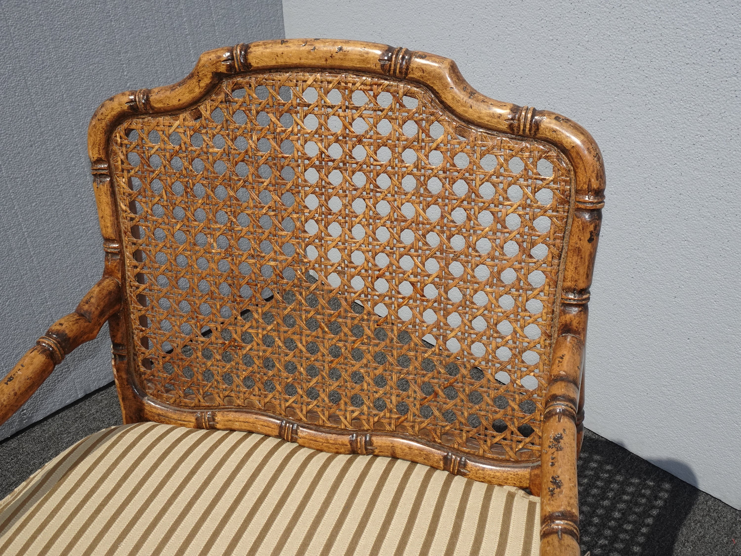 Vintage French Country Cane Faux Bamboo Accent Chair w Scrolled ...