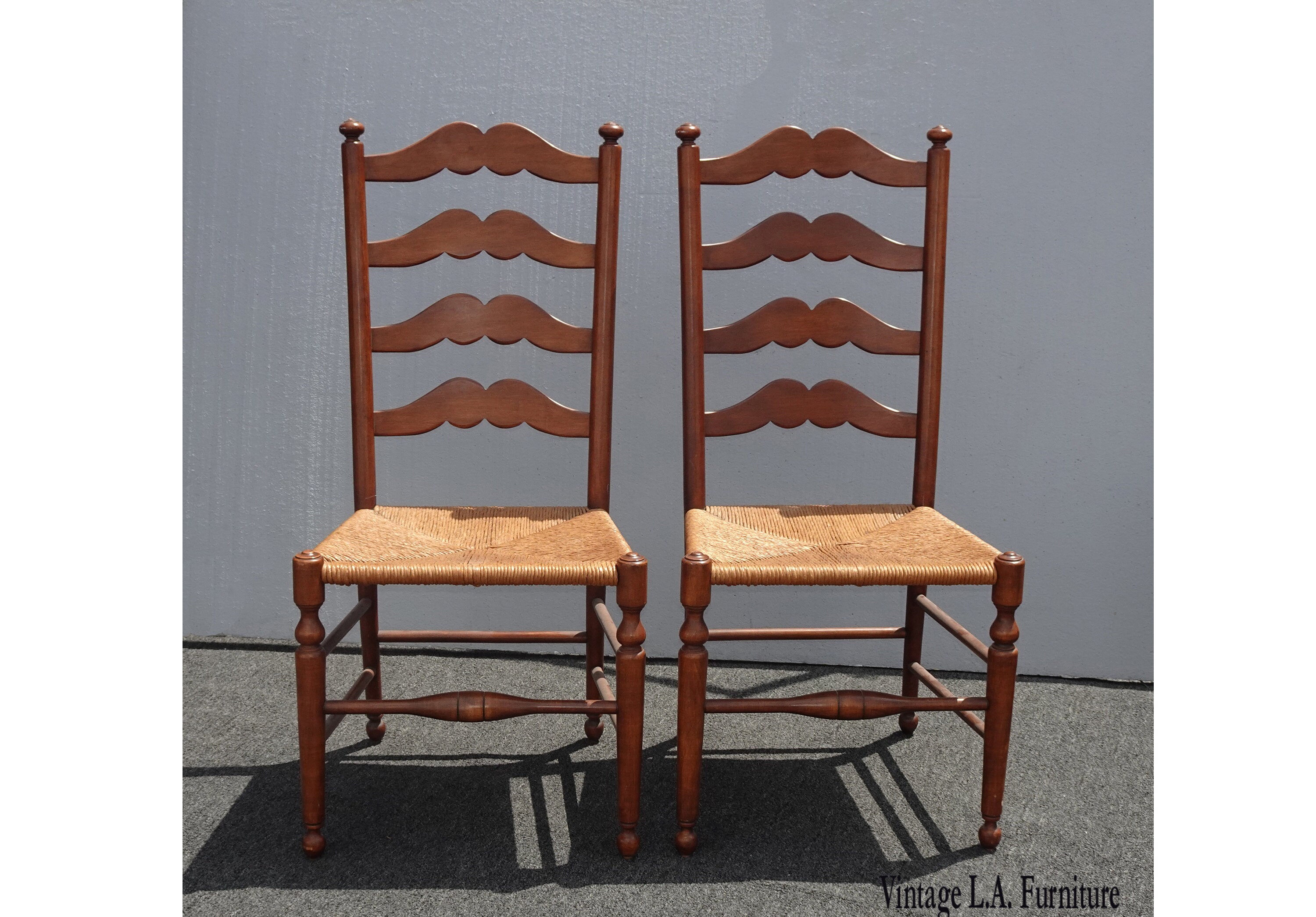Pair of Vintage French Country Rush Seat Side Chairs