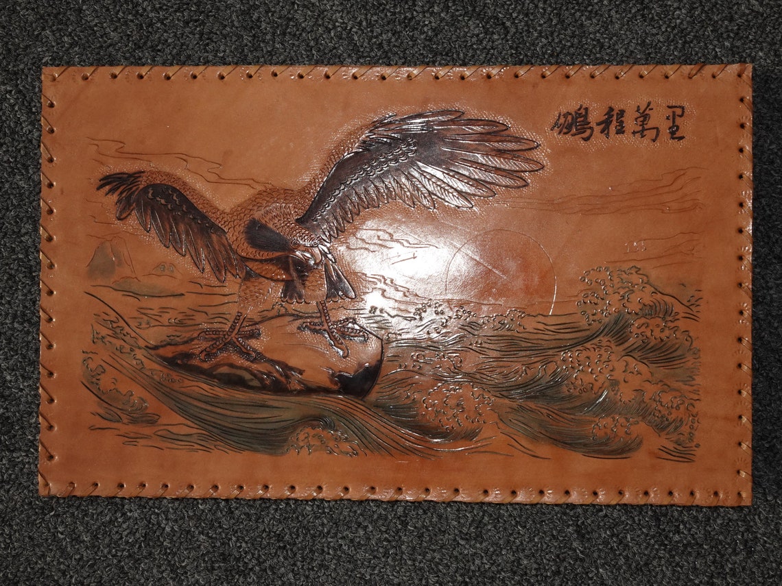 Embossed Leather Picture of Eagle Perched on Top of Roaring - Etsy