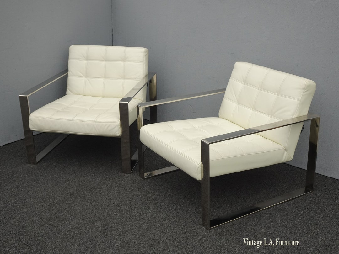 Pair of Contempory Modern Modani Rivoli off White Tufted Eco Leather ...