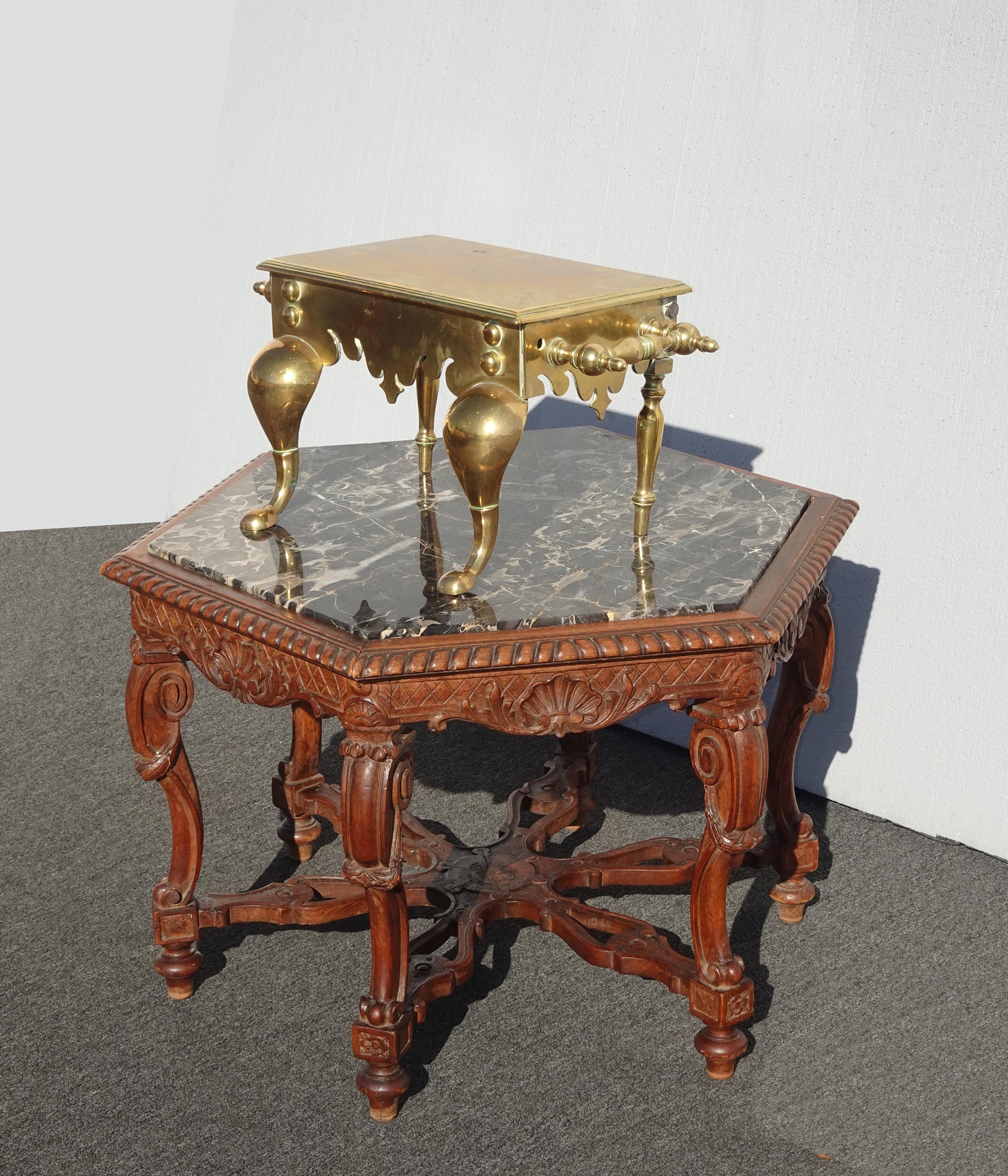 Antique Victorian Brass Coachman's Footstool Footman Stool Trivet Stand ...