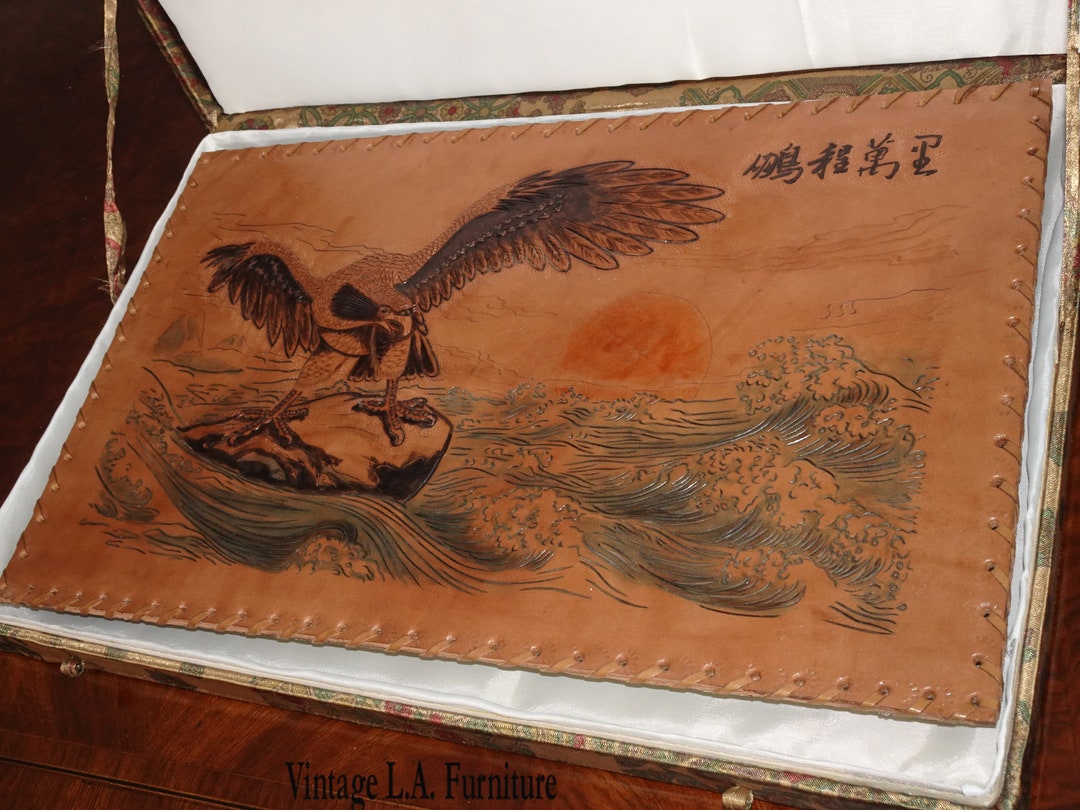 Embossed Leather Picture of Eagle Perched on Top of Roaring Waves Made ...