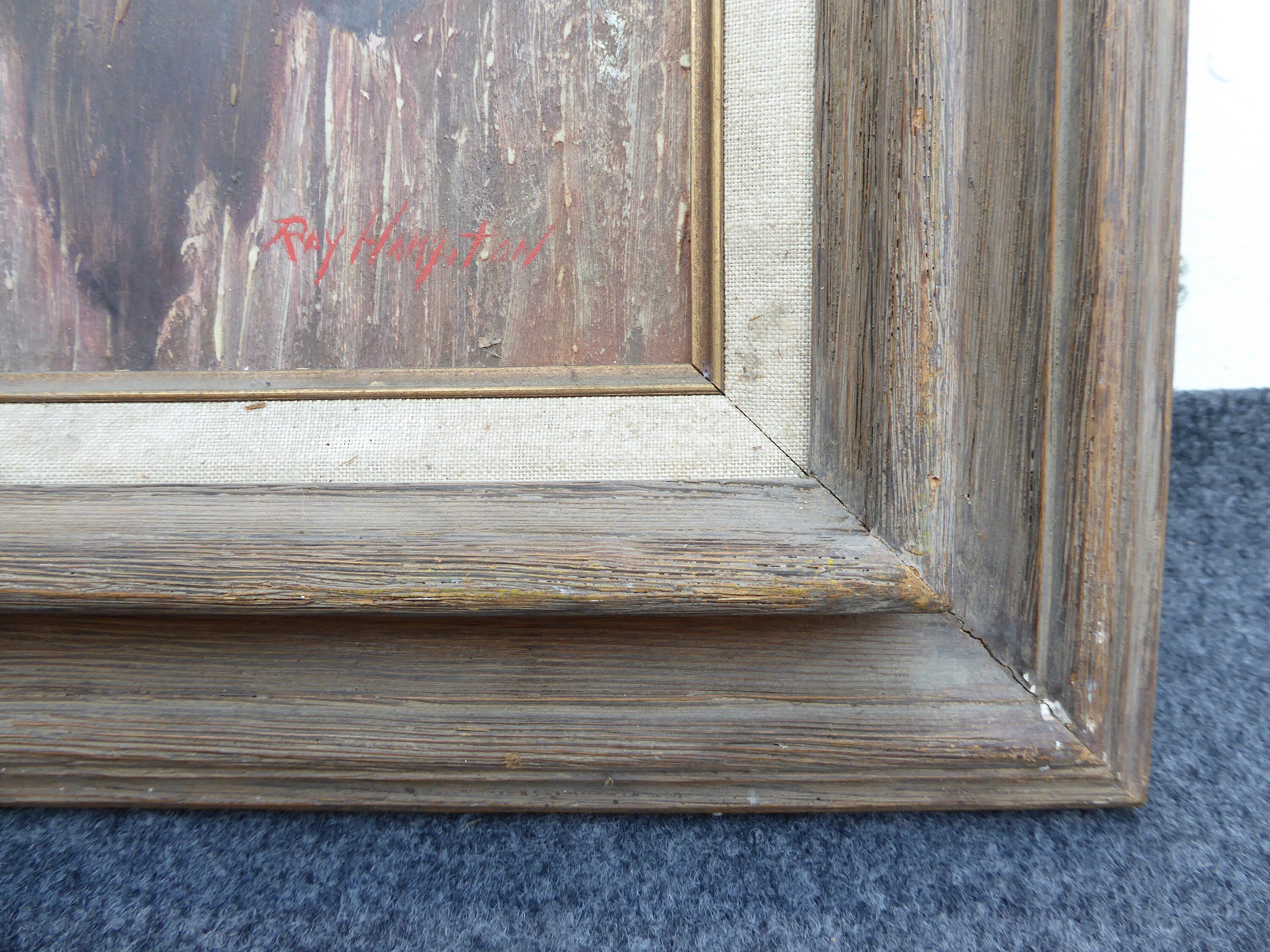 Vintage Western Oil Painting of Cow Skull Signed by Roy Hampton