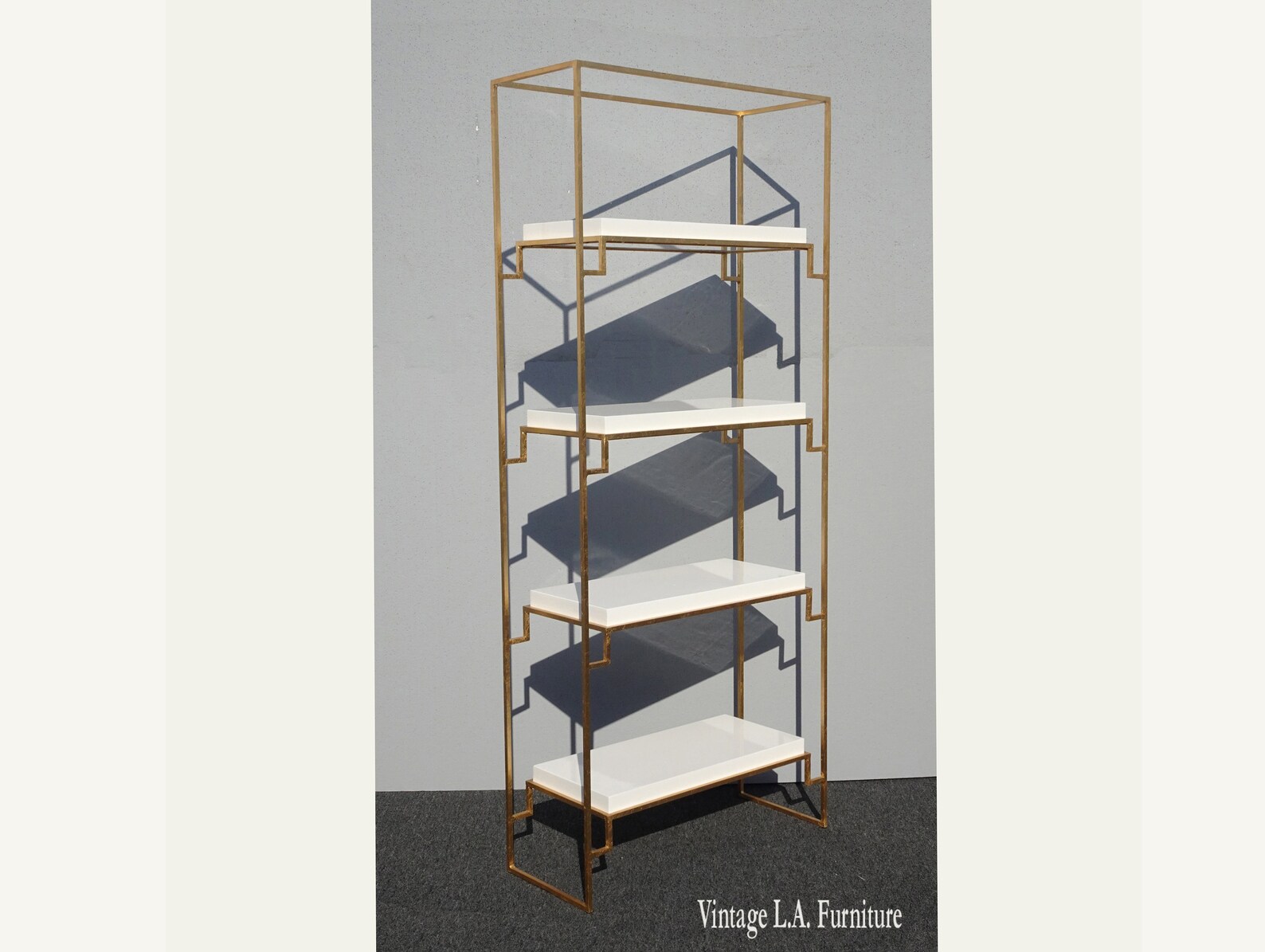 Modern Contemporary Gold Gilt Greek Key White Stone Etagere Bookshelf ...
