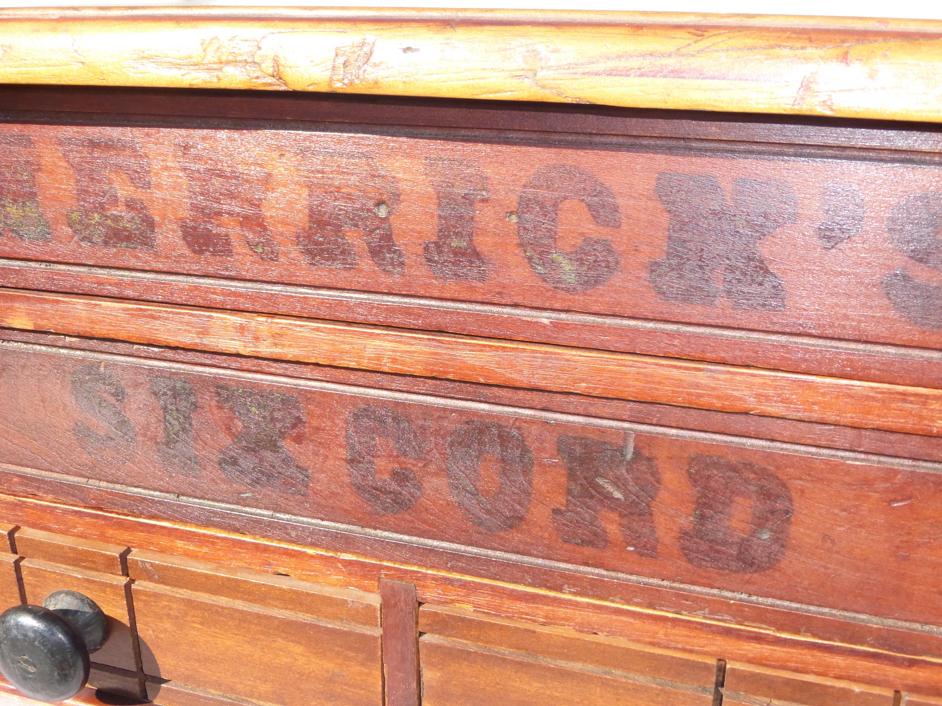 Rare Antique Vintage Merrick's Six Cord Pine Wood Thread Box Cabinet Spool