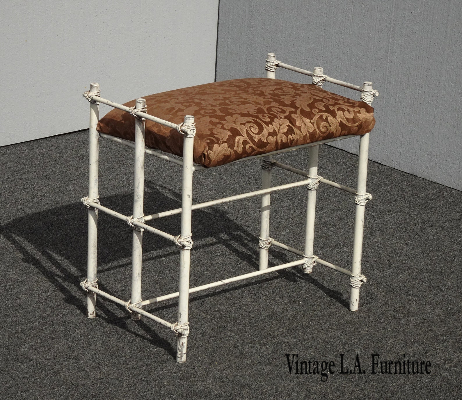Vintage Hollywood Regency White Iron Vanity Bench - Etsy